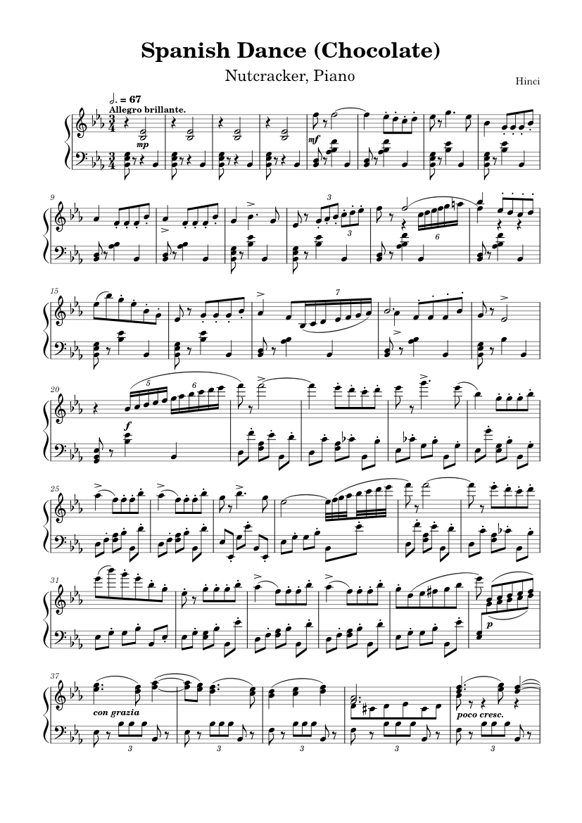 Nutcracker, 12a. Spanish Dance (Chocolate) Sheet Music for Piano (Solo ...