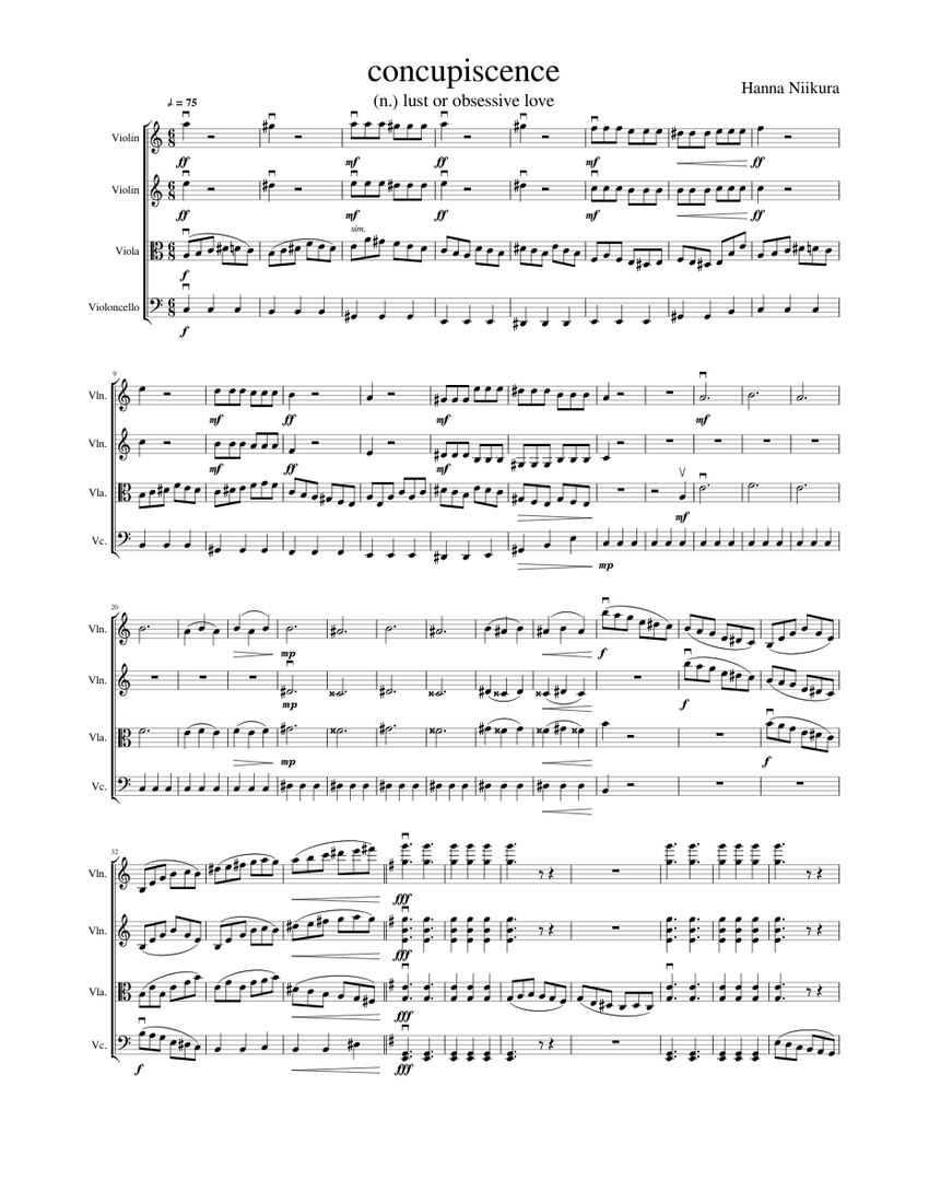 concupiscence Sheet music for Violin, Viola, Cello (String Quartet ...