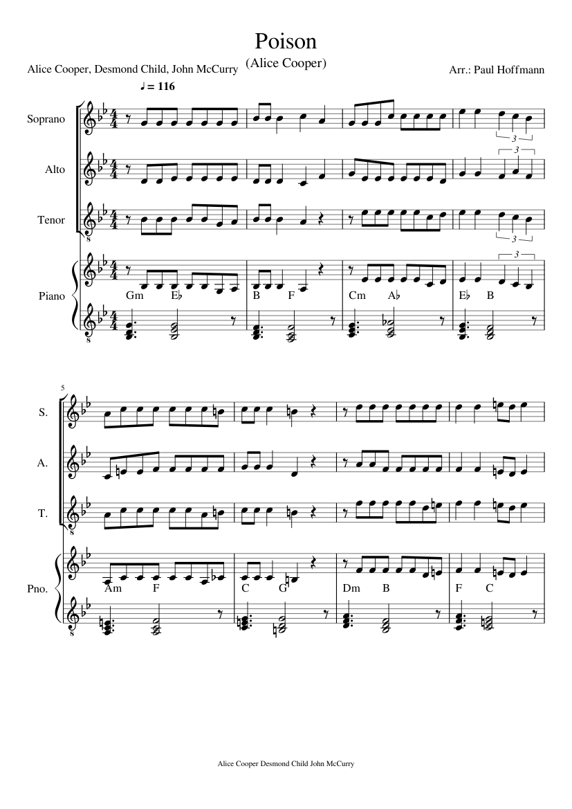 Poison - Alice Cooper SAT Sheet music for Piano, Soprano, Alto, Tenor ...