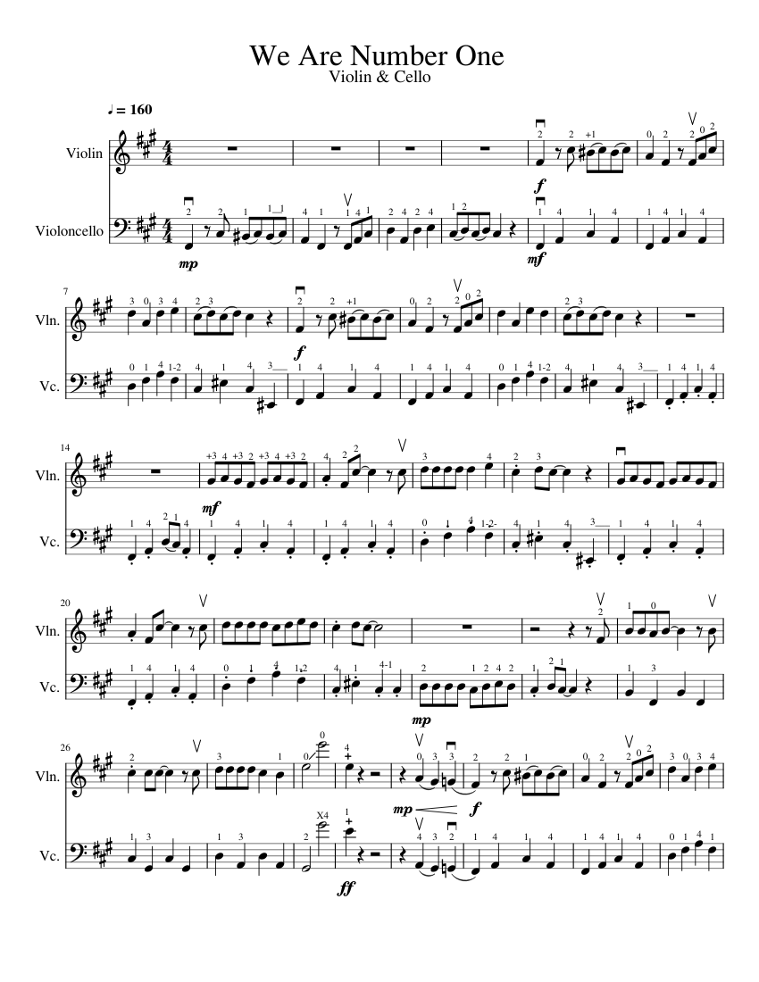We Are Number One Sheet music for Violin, Cello (String Duet ...