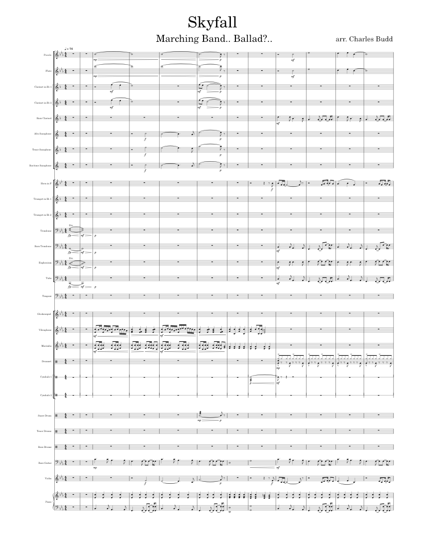 Skyfall - Adele Sheet Music for Piano, Trombone, Tuba, Flute & more ...
