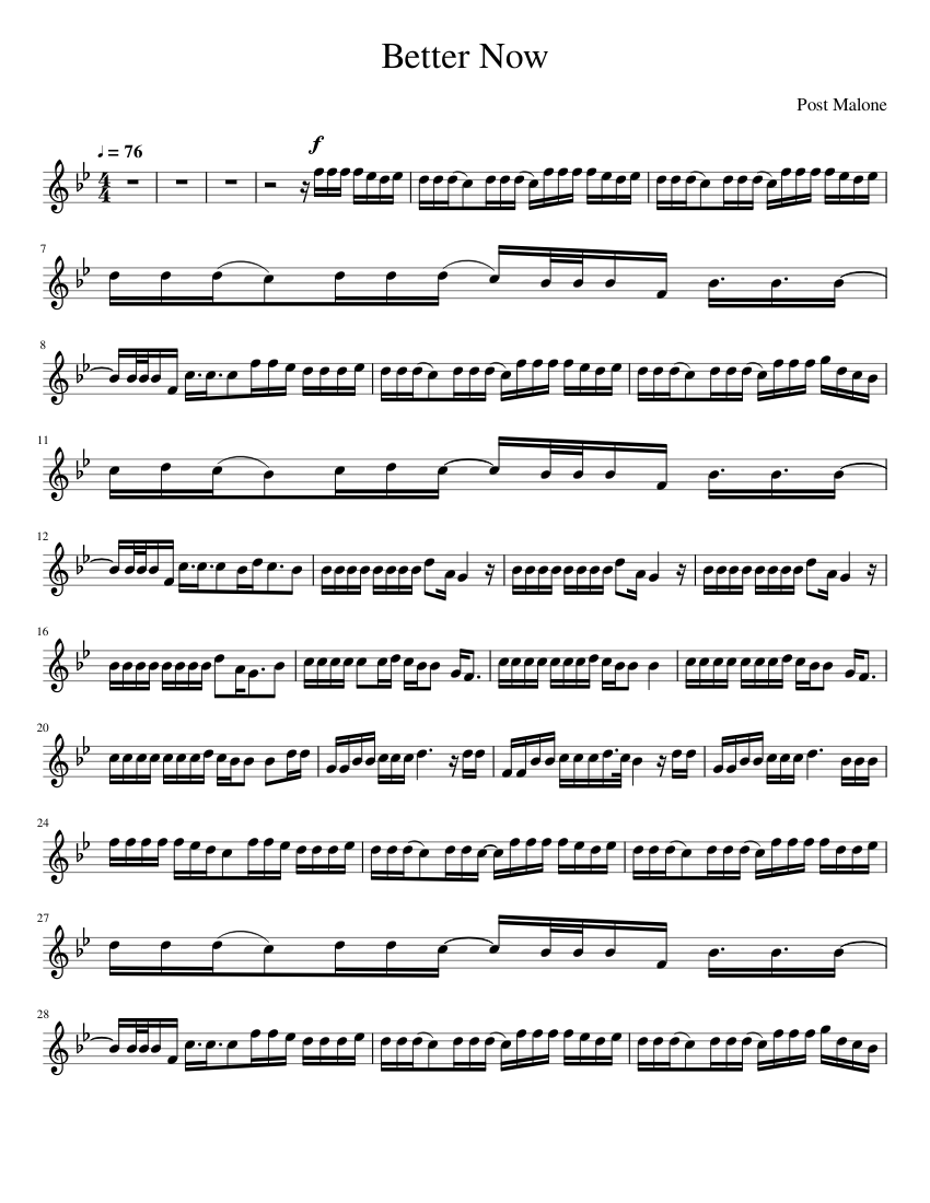 Better Now - Post Malone Sheet music for Flute (Solo) | Musescore.com