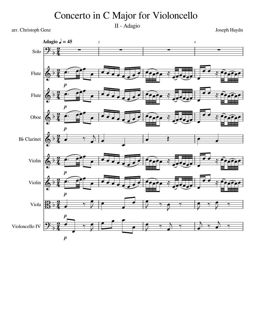 Cello Concerto No.1 in C major, Hob.VIIb:1 – Joseph Haydn Haydn Cello Concerto Cmj movt 2 Sheet ...