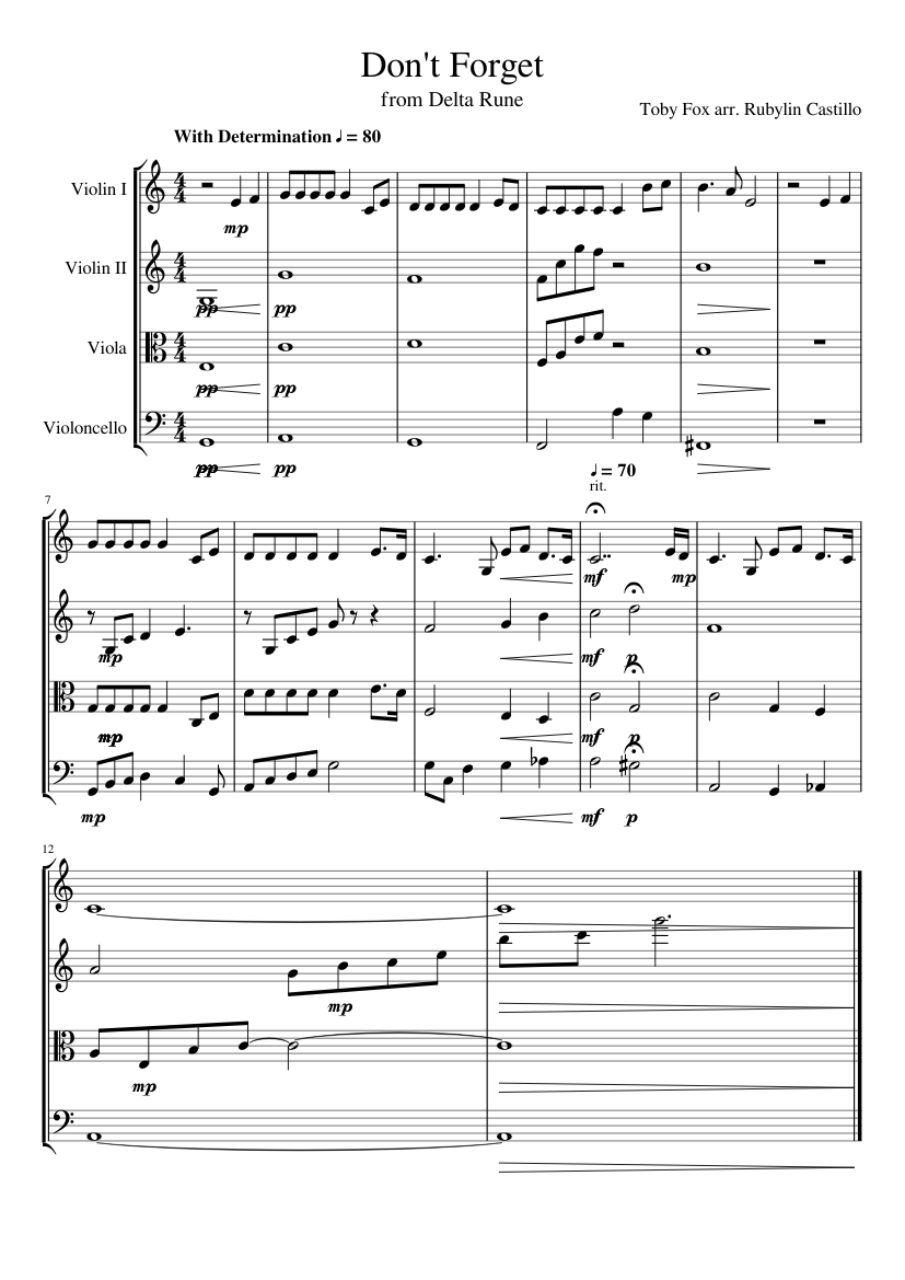 Don't Forget Sheet music for Violin, Viola, Cello (String Quartet ...