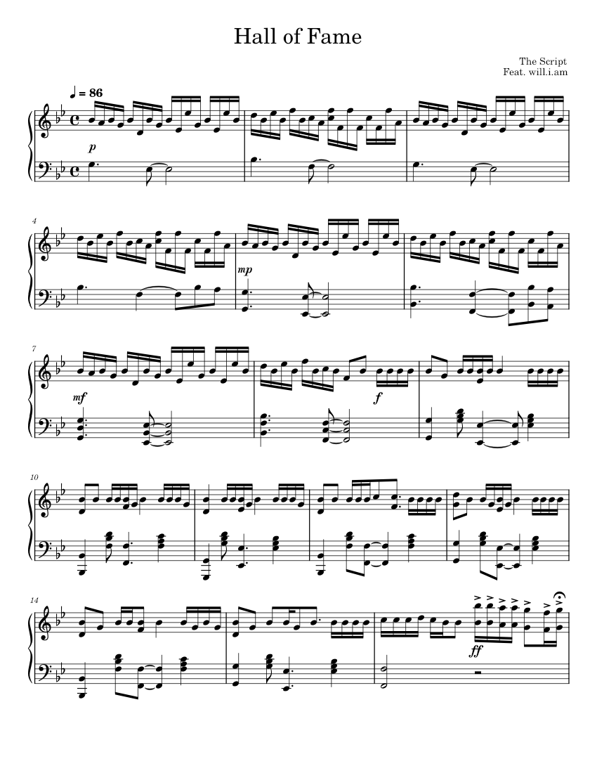 Hall of fame – The Script Sheet music for Piano (Solo) | Musescore.com