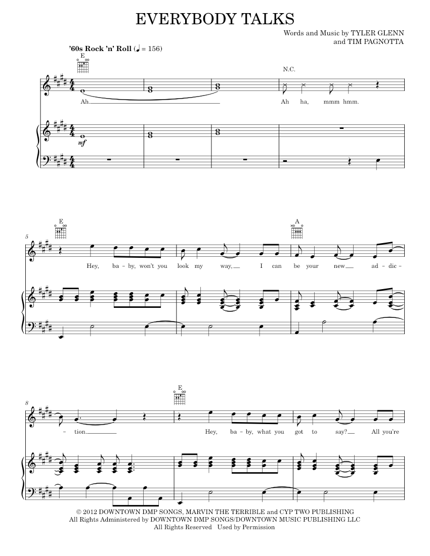 everybody talks Sheet music for Piano, Vocals by Glee Cast Official ...