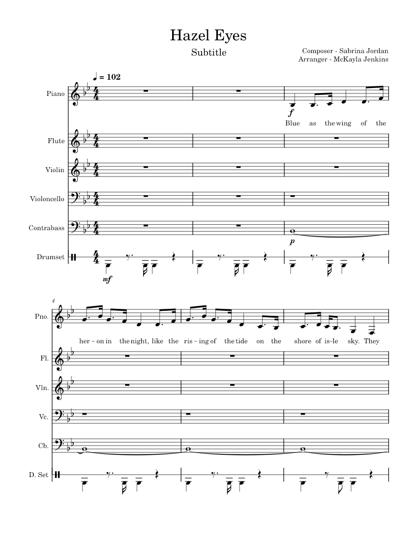 Hazel Eyes Sheet Music for Piano, Flute, Violin, Cello & more ...