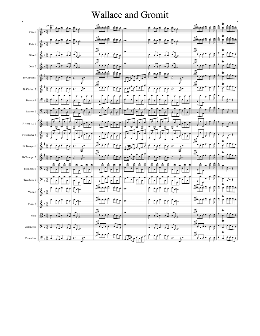 Wallace and Gromit Theme Sheet music for Trombone, Flute, Oboe, Clarinet in b-flat & more ...