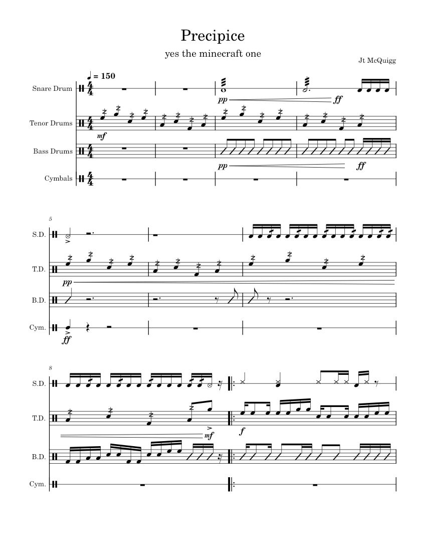 Precipice - Drumline Cadence Sheet Music for Tuba, Synthesizer, Trumpet ...