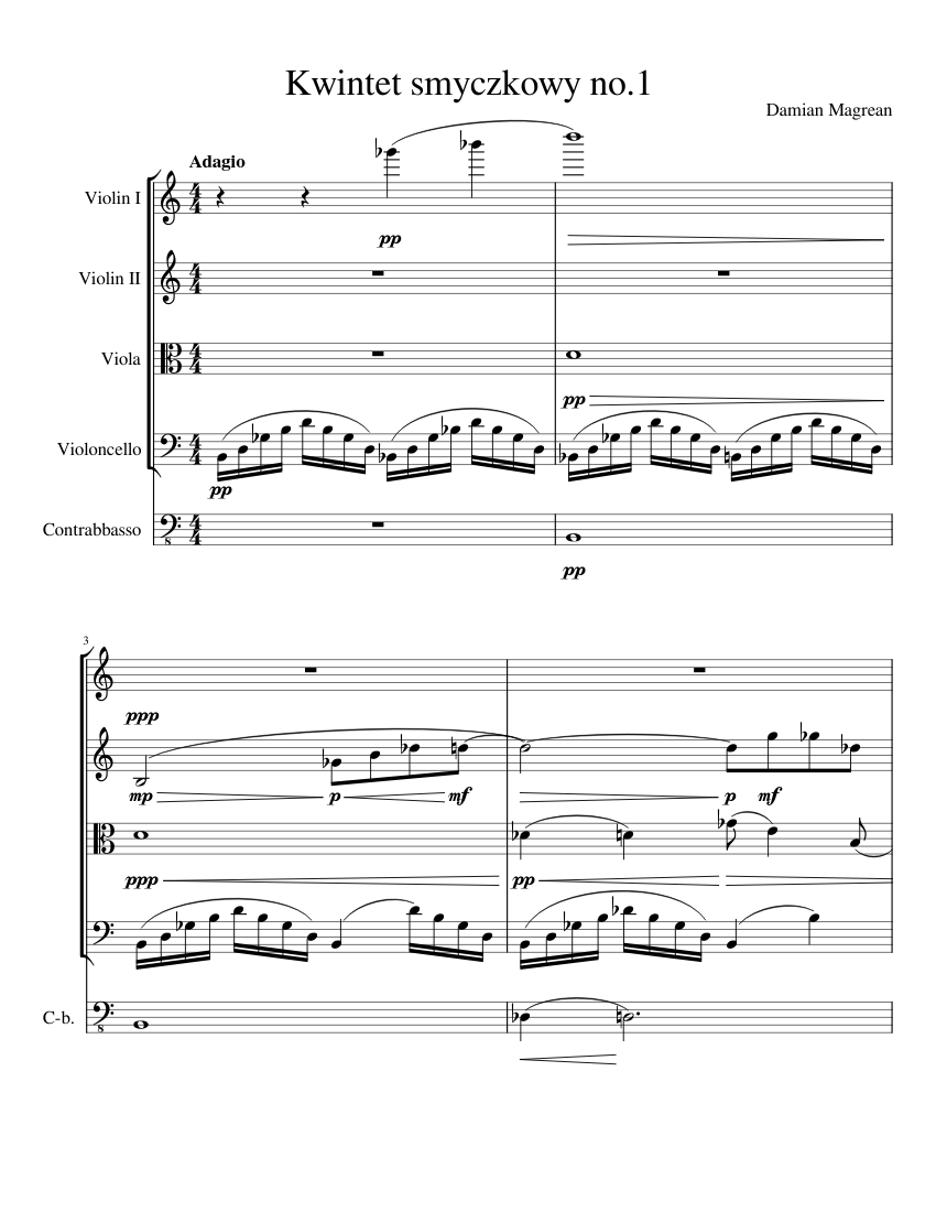 Kwintet smyczkowy no.1 Sheet music for Contrabass, Violin, Viola, Cello ...