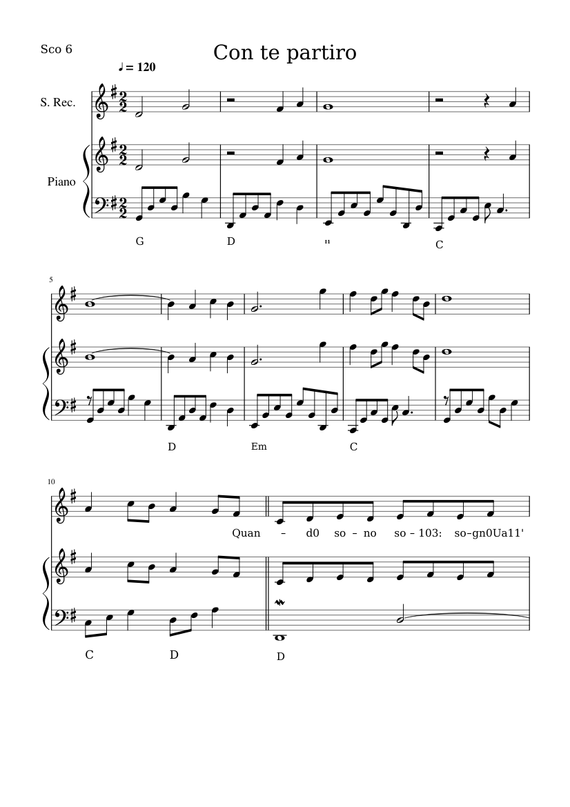 Con te partiro ( Time to say goodbye) Sheet music for Piano (Solo ...