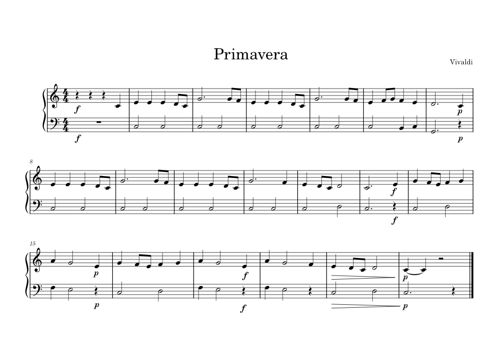 La Primavera – Antonio Vivaldi Sheet Music for Piano (Solo) easy ...