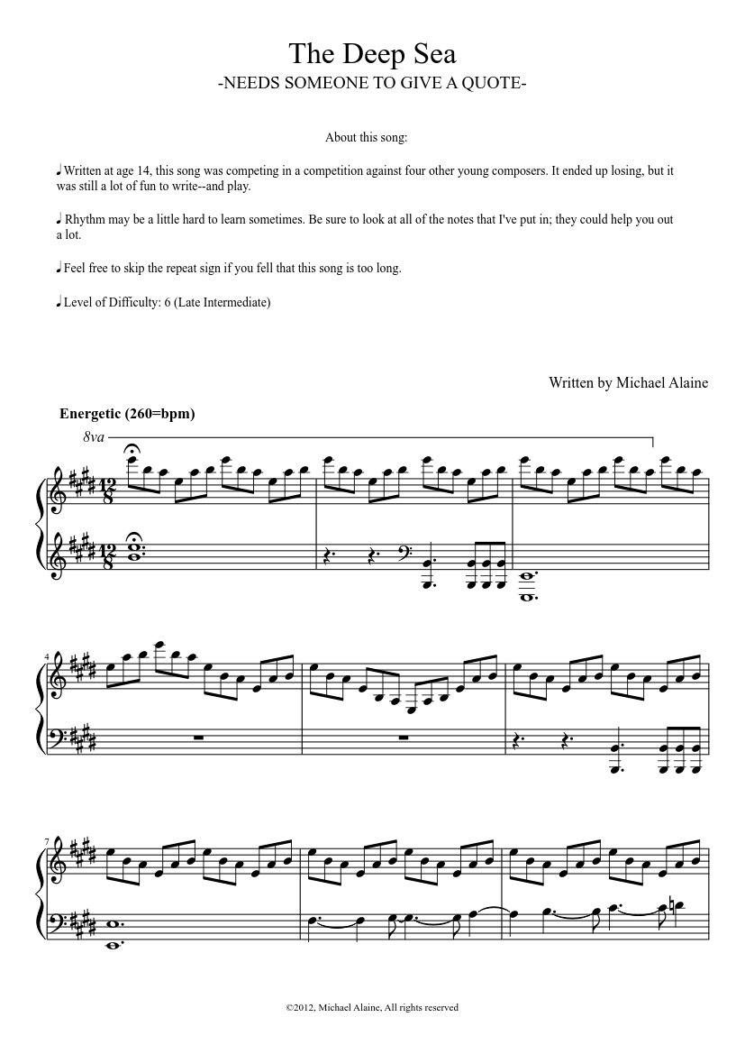 The Deep Sea (Hey, I ended up winning! :D) Sheet music for Piano (Solo ...
