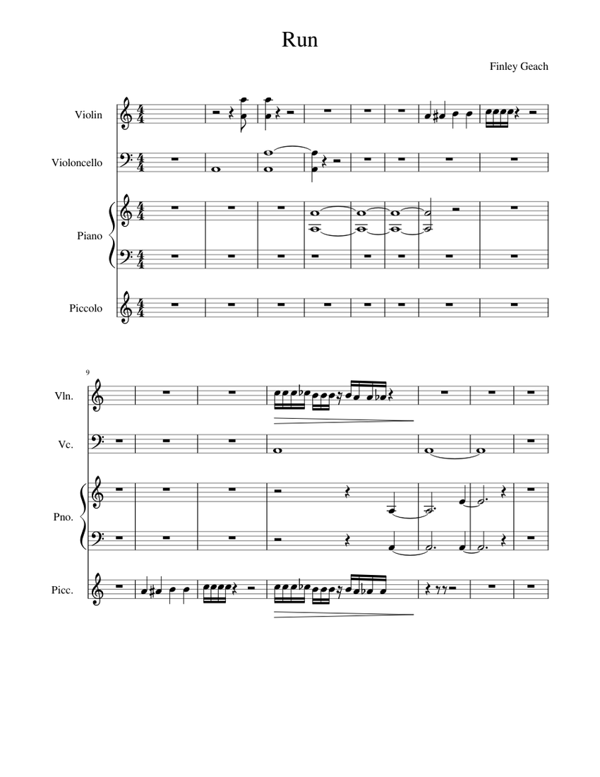 Run Sheet music for Piano, Flute piccolo, Violin, Cello (Mixed Quartet ...