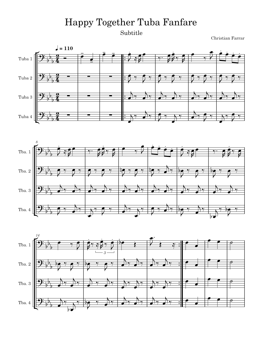 Happy together – The Turtles Happy Together Tuba Fanfare Sheet music ...
