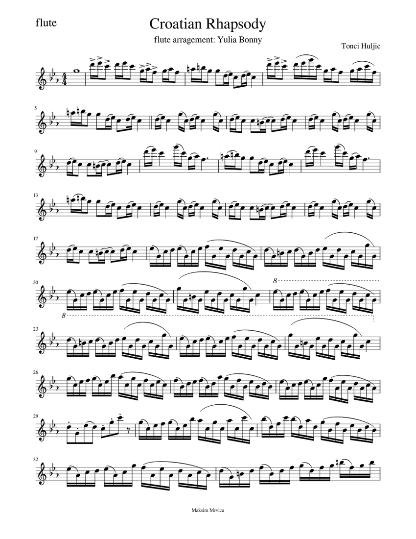 Croatian Rhapsody Flute Sheet music for Piano (Solo) | Musescore.com