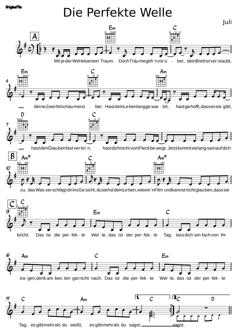 Die perfekte welle Juli em kurz Sheet Music for Piano (Solo ...