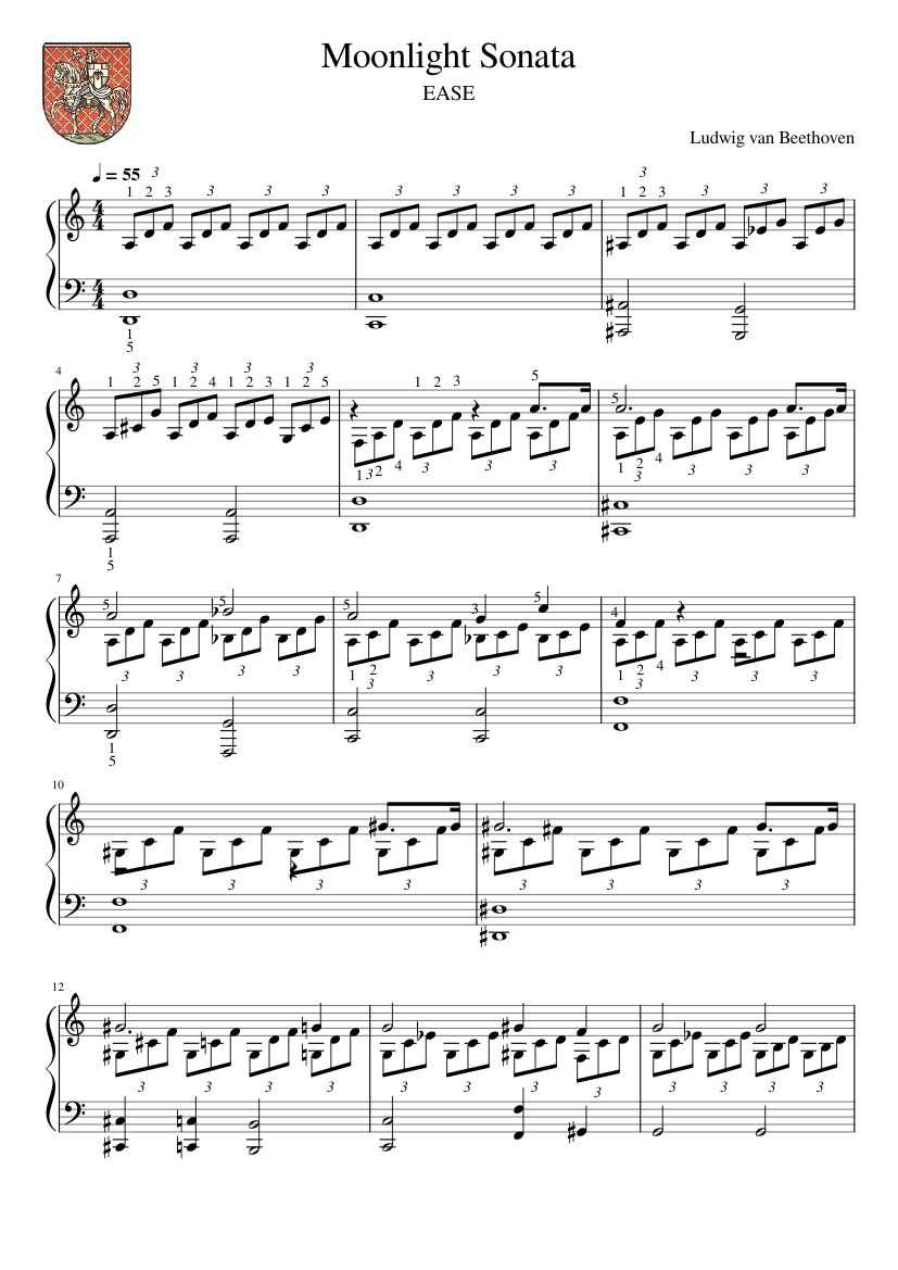 Moonlight Sonata Beethoven ease Sheet Music for Piano (Solo) Easy ...