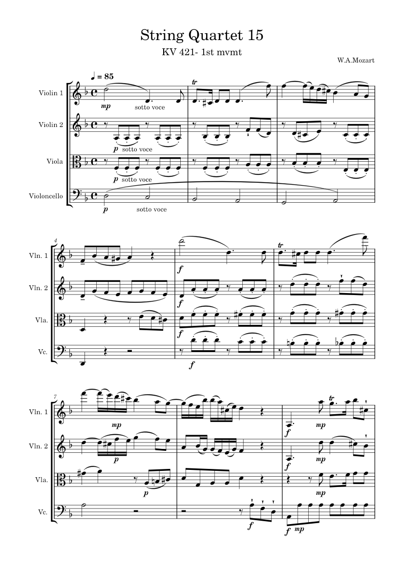String Quartet No.15 in D minor, K.421/417b – Wolfgang Amadeus Mozart String Quartet No.15 in D ...