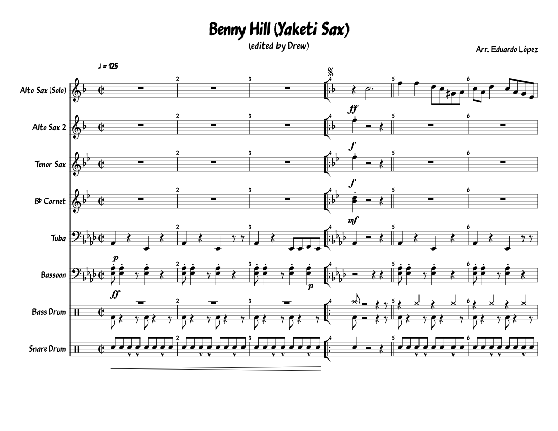 Benny Hill (Yaketi Sax) Sheet music for Cornet, Tuba, Bassoon ...