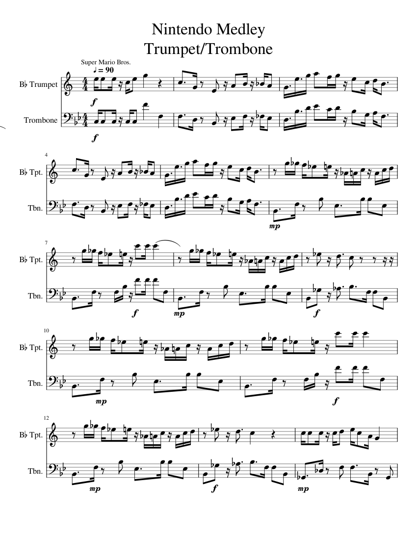 Nintendo Medley Sheet Music for Trombone, Trumpet in b-flat (Brass Duet ...