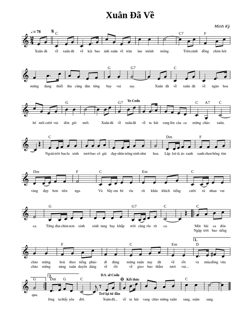 Xuân Đã Về – Minh Kỳ Sheet music for Piano (Piano Four Hand) Easy ...