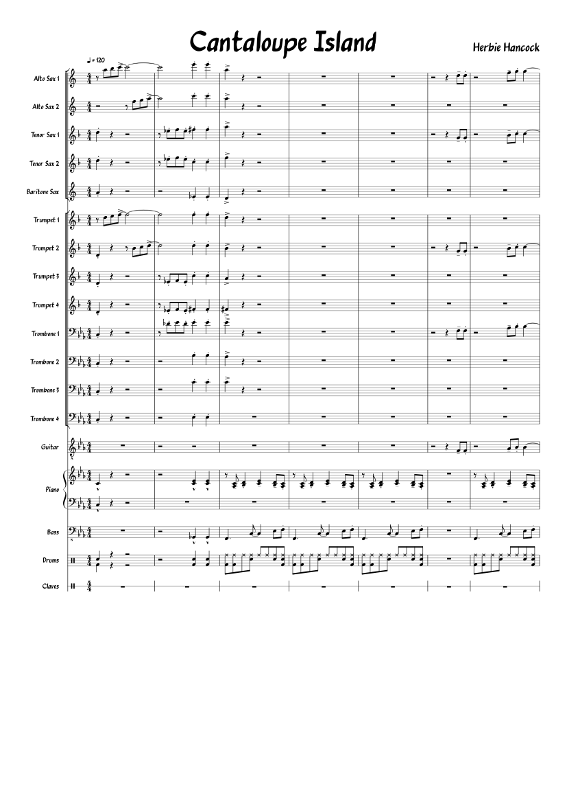 Jazz Band: Cantaloupe Island Sheet music for Piano, Trombone, Saxophone alto, Saxophone tenor ...