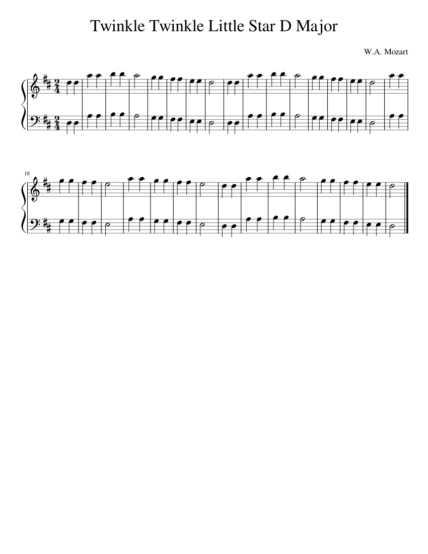Twinkle Twinkle Little Star D Major Sheet music for Piano (Solo ...
