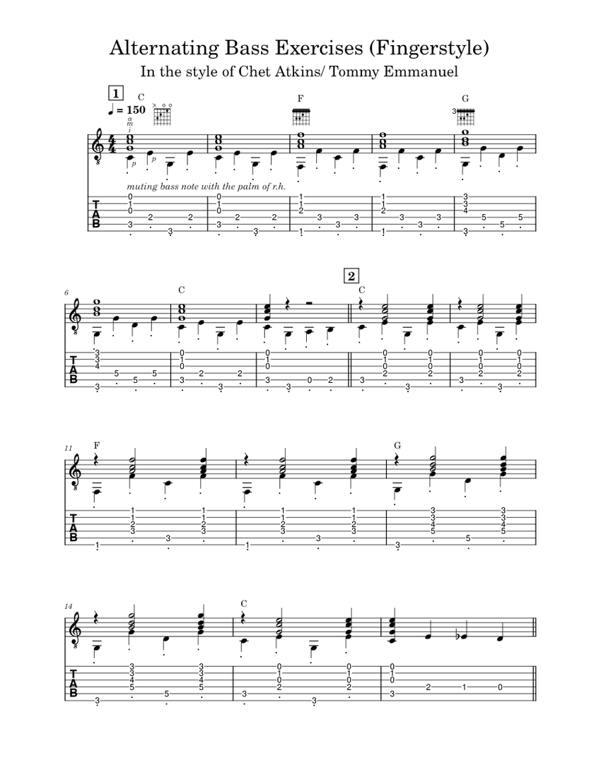 Alternating Bass Exercises (fingerstyle) Sheet music for Guitar (Solo ...