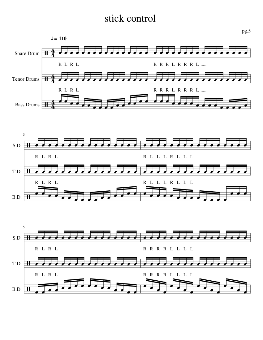 stick control Sheet music for Snare drum, Tenor drum, Bass drum ...
