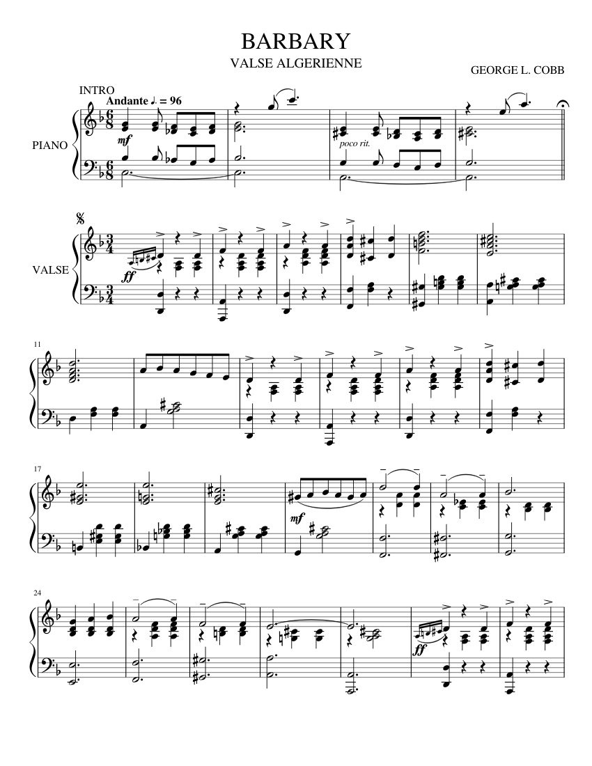 Barbary (1915) Sheet music for Piano (Solo) | Musescore.com