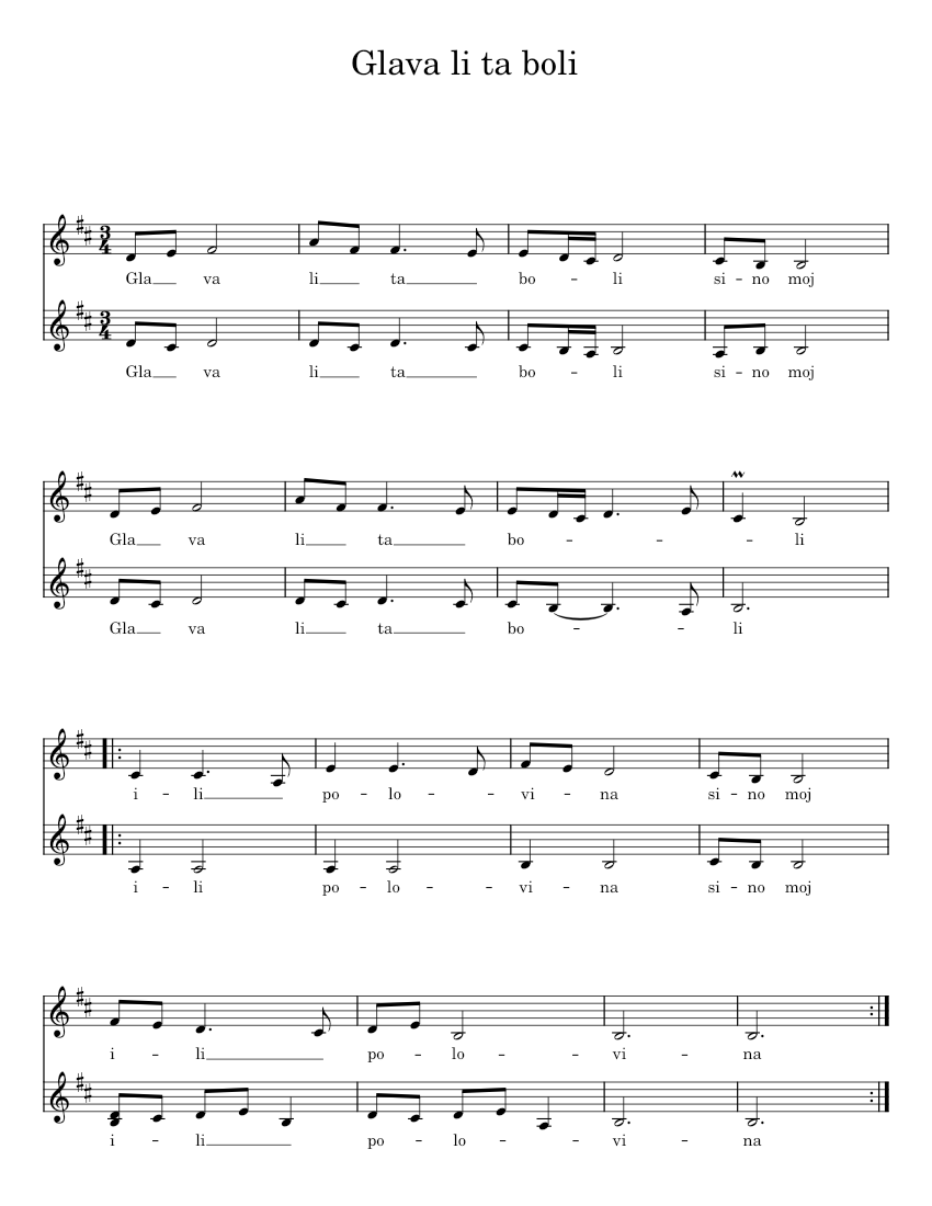 Glava li ta boli Sheet music for Synthesizer (Mixed Duet) | Musescore.com