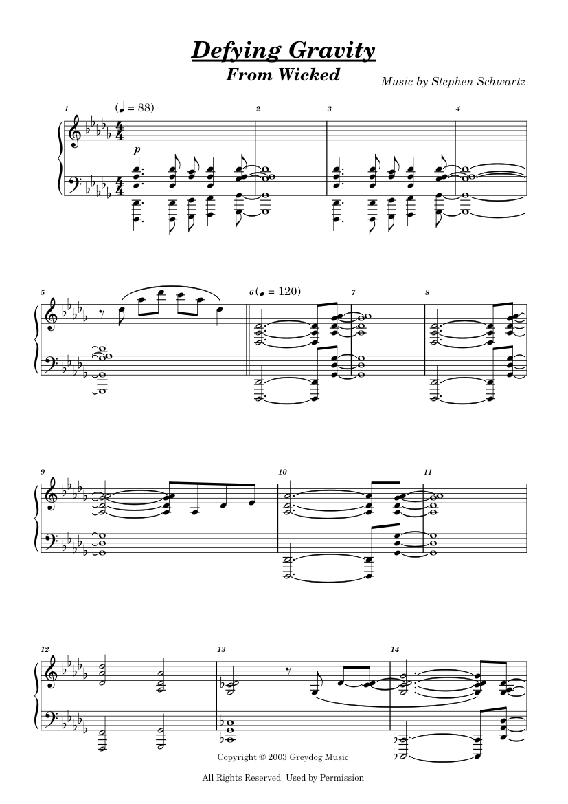 Defying Gravity – Stephen Schwartz (Piano Accompaniment) Sheet music ...