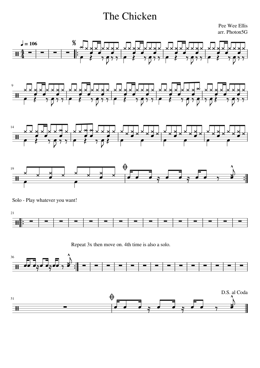The Chicken Sheet Music for Drum group (Solo) | MuseScore.com