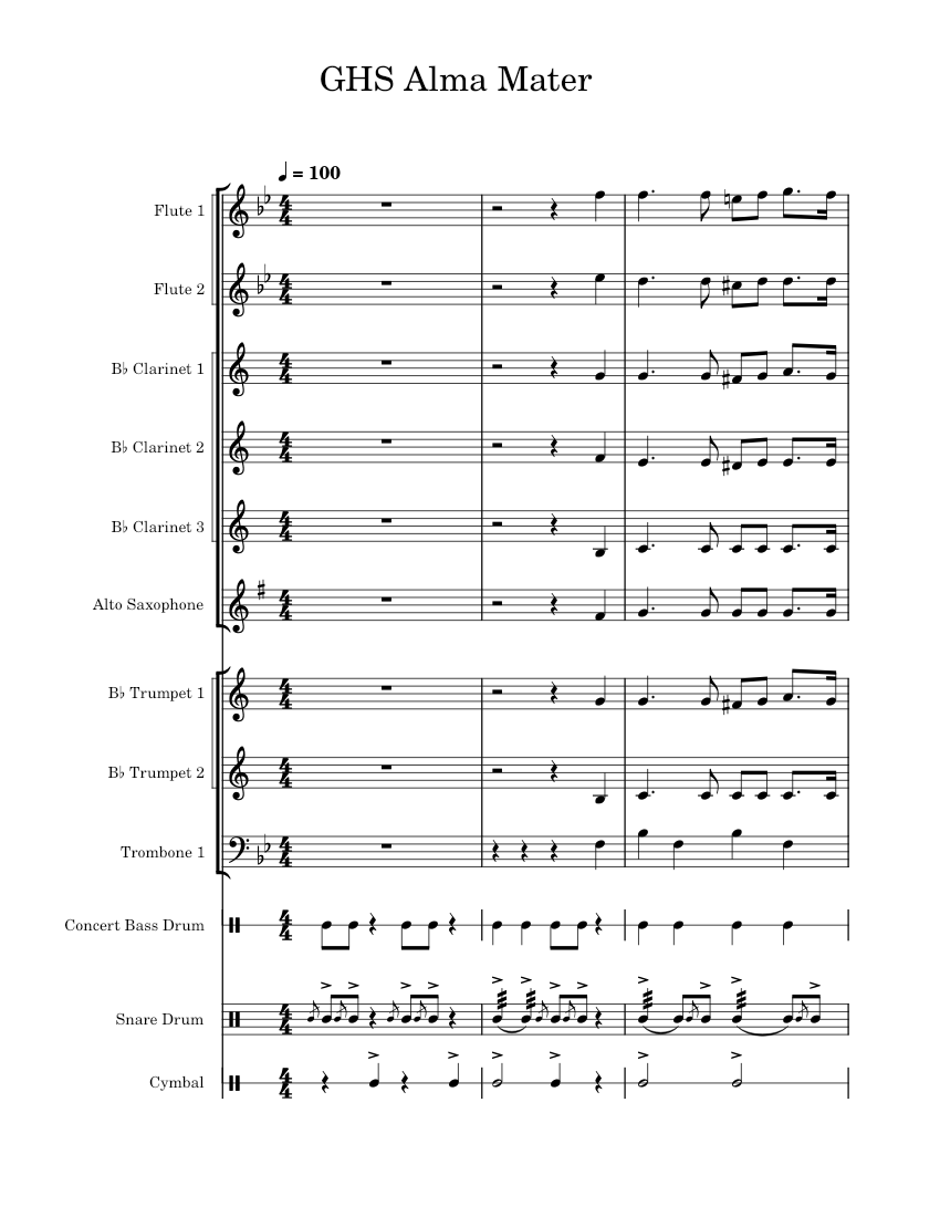 GHS Alma Mater Sheet music for Trombone, Flute, Clarinet in b-flat ...