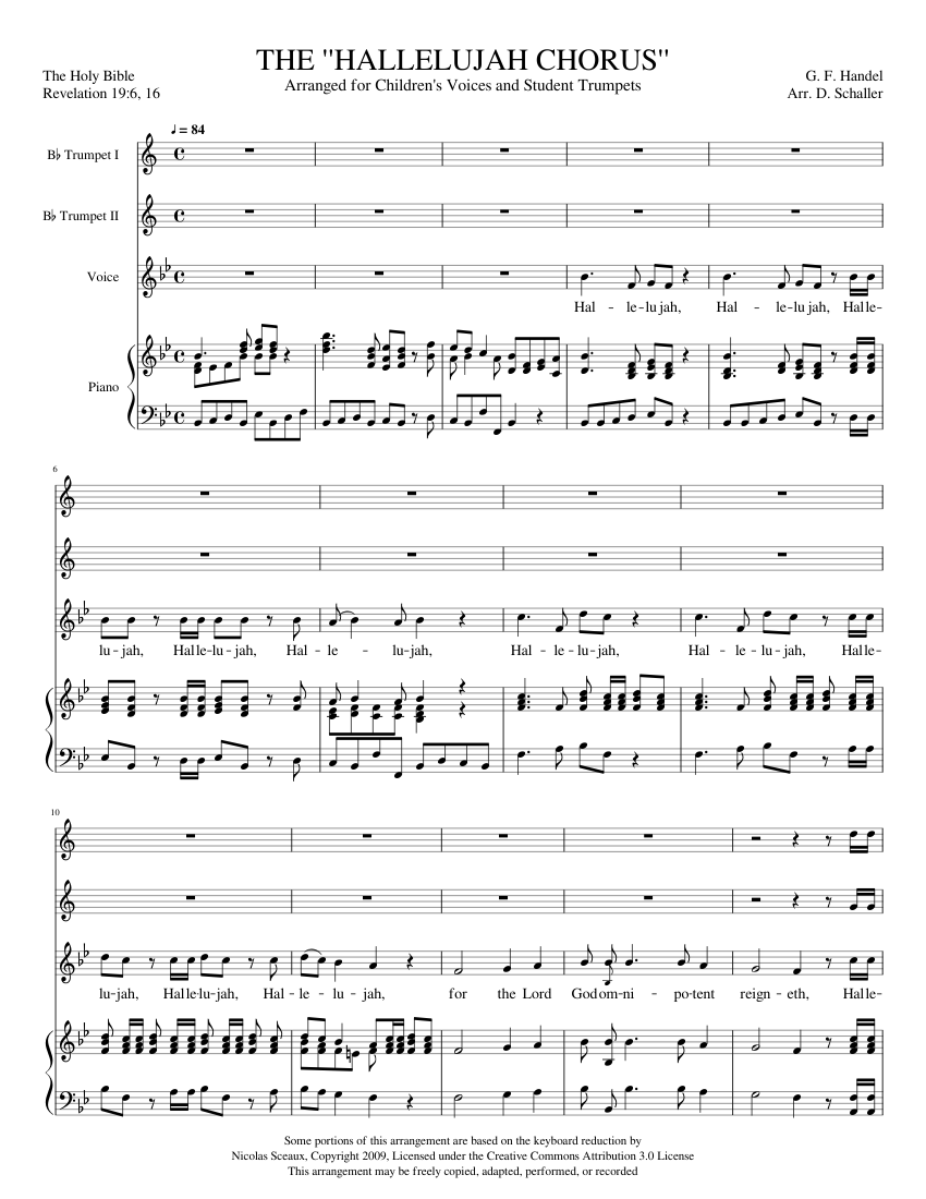Hallelujah Chorus Sheet Music for Piano, Vocals, Trumpet in b-flat ...