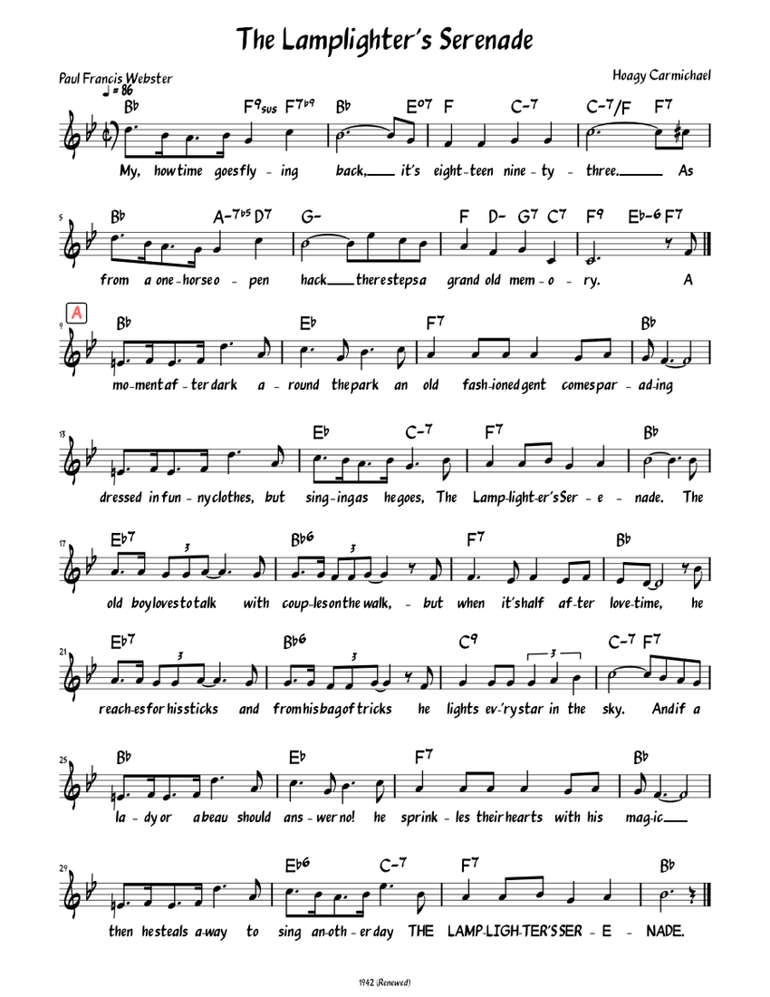 The Lamplighter's Serenade (Lead sheet with verse and lyrics ) Sheet ...