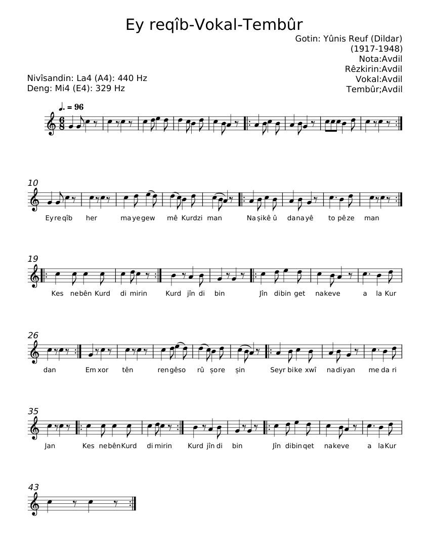 Ey reqîb - Misc Traditional Sheet music for Vocals (Solo) | Musescore.com