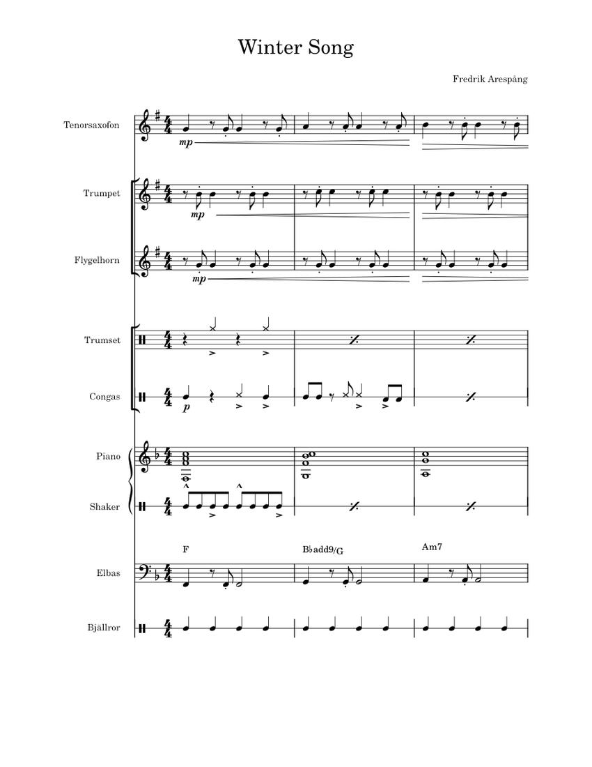 Winter Song Sheet music for Piano, Flugelhorn, Saxophone tenor, Bass ...