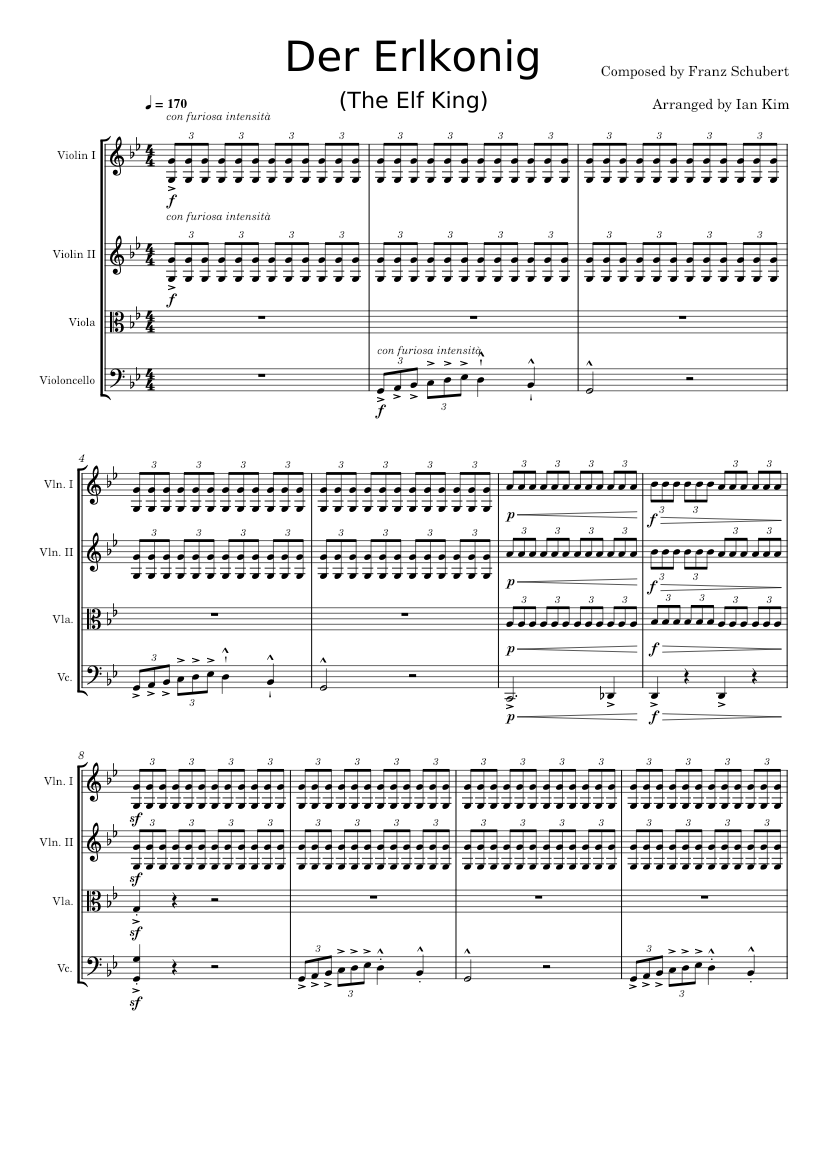Erlkönig, D.328 – Franz Schubert (Arranged for string quartet) Sheet ...