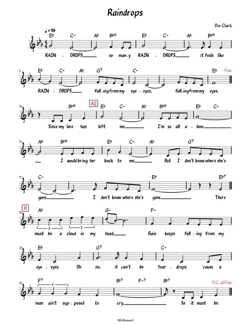 Raindrops (Lead sheet with lyrics ) Sheet music for Piano (Solo) Easy ...