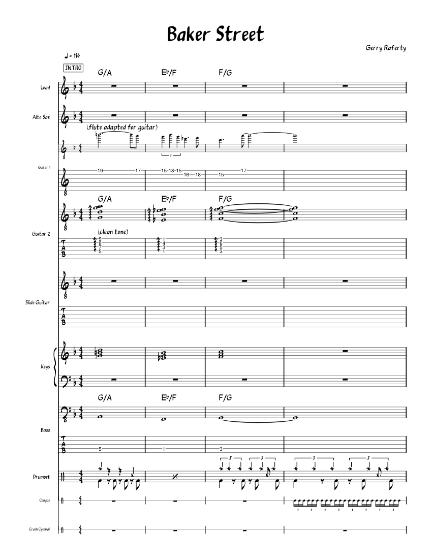 Baker street – Gerry Rafferty Sheet Music for Piano, Vocals, Saxophone ...