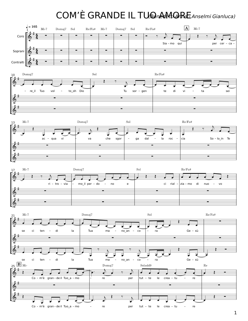 COM’È GRANDE IL TUO AMORE – Benedetti Anna;Anselmi Gianluca Sheet Music ...