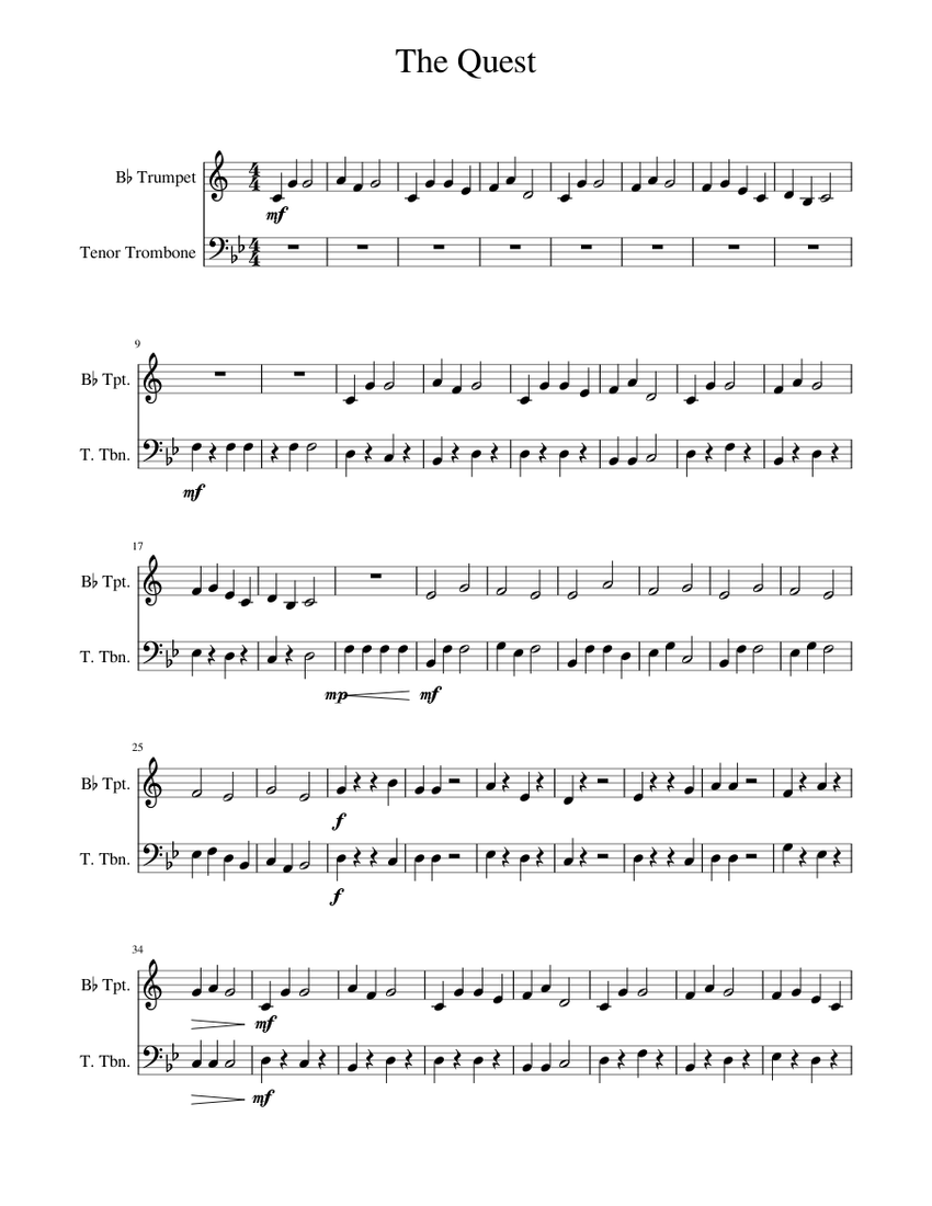The Quest Sheet music for Trumpet (In B Flat), Trombone (Tenor) (Brass ...