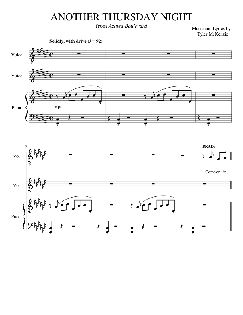 Another Thursday Night Sheet music for Piano, Vocals (Mixed Trio ...