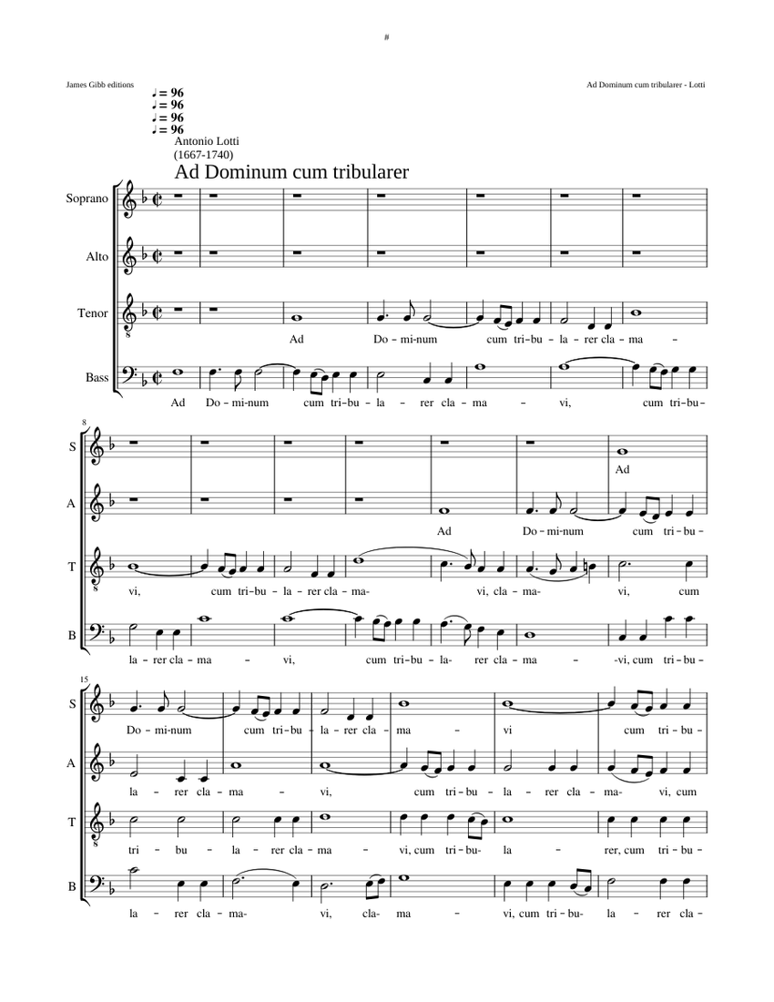 Ad Dominum cum tribularer - Antonio Lotti Sheet music for Bass guitar ...