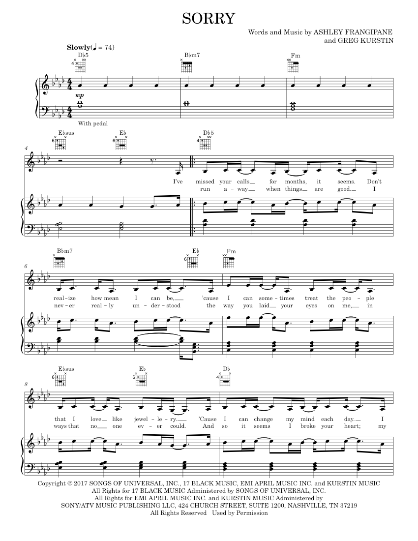sorry Sheet music for Piano, Vocals by Halsey Official | MuseScore.com