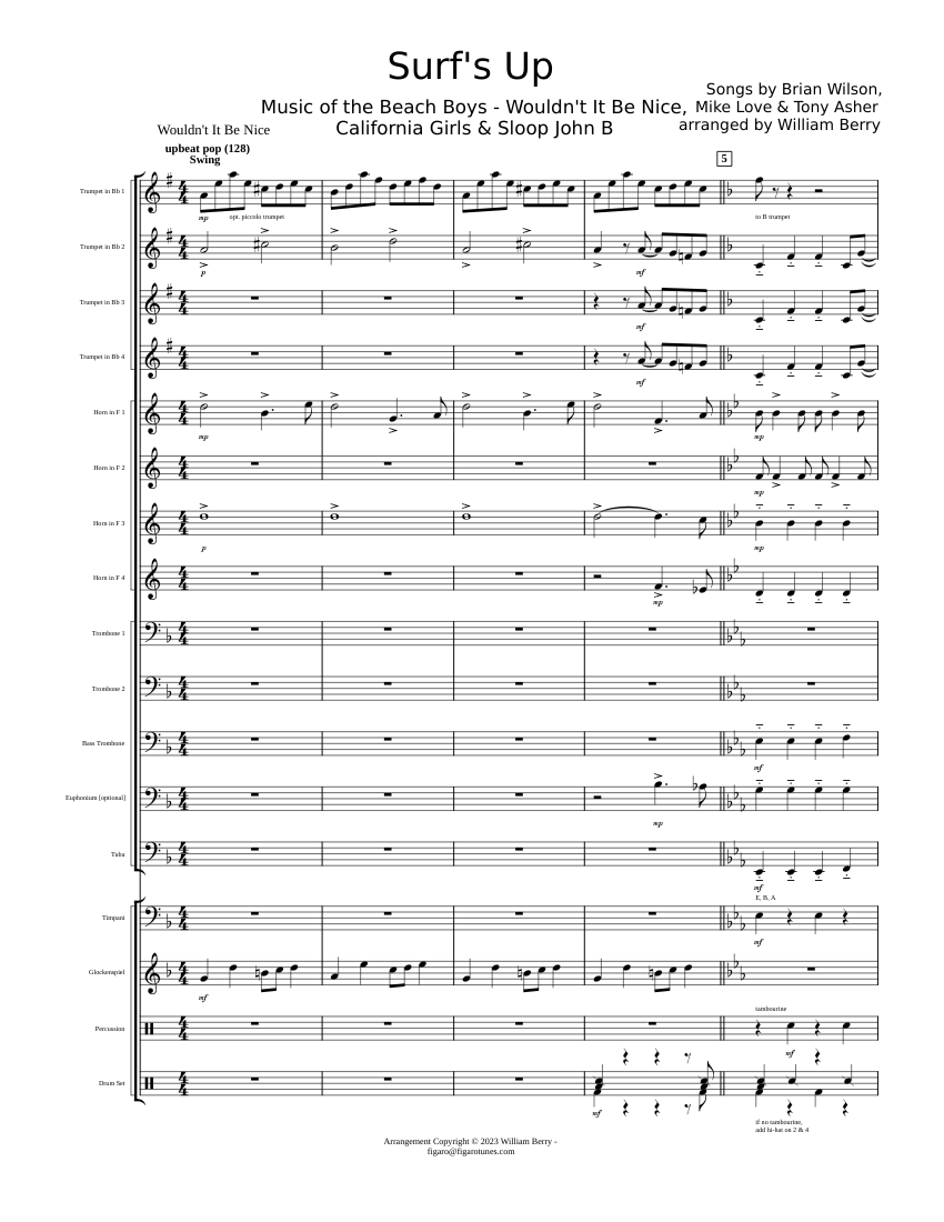 Surf's Up (Beach Boys Medley) – The Beach Boys/arr. William Berry Sheet Music for Piano ...