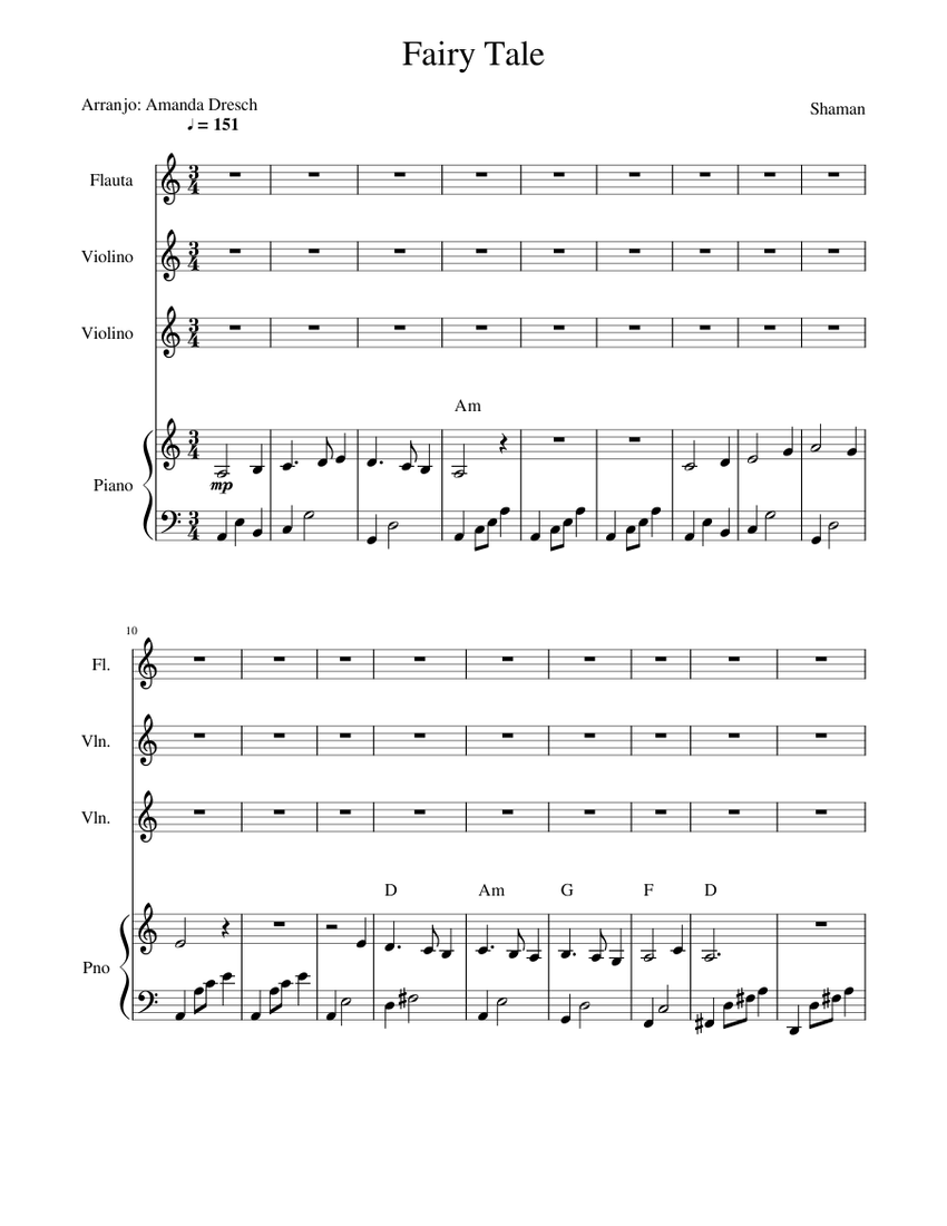 Shaman: Fairy Tale Sheet music for Piano, Flute, Violin (Mixed Quartet ...