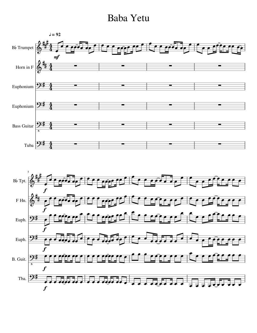 Baba Yetu 1.1 Sheet music for Euphonium, Tuba, Trumpet in b-flat, French horn & more instruments ...